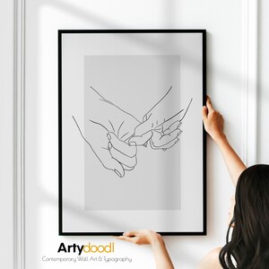 Pinky Link Hands Line Art Print With Grey Block Background, Man and ...