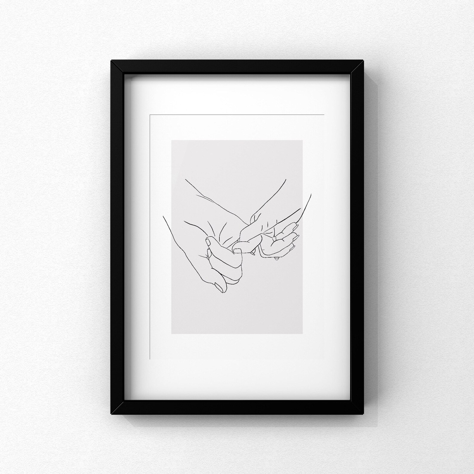 Pinky Link Hands Line Art Print With Grey Block Background | Etsy UK