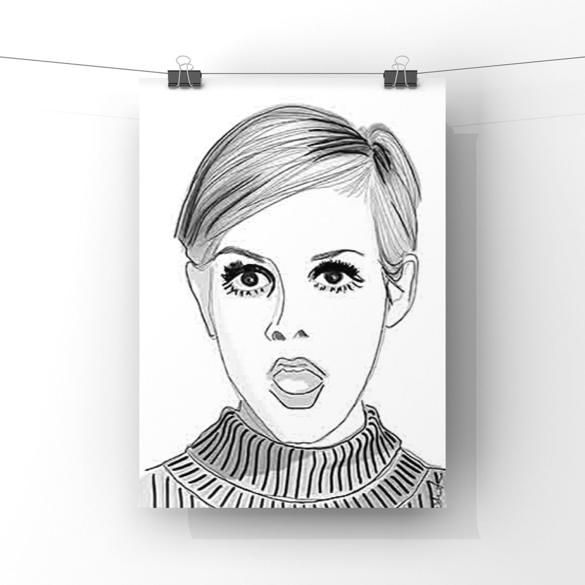 Twiggy Print 60s Iconic Model Illustration Twiggy Portrait - Etsy