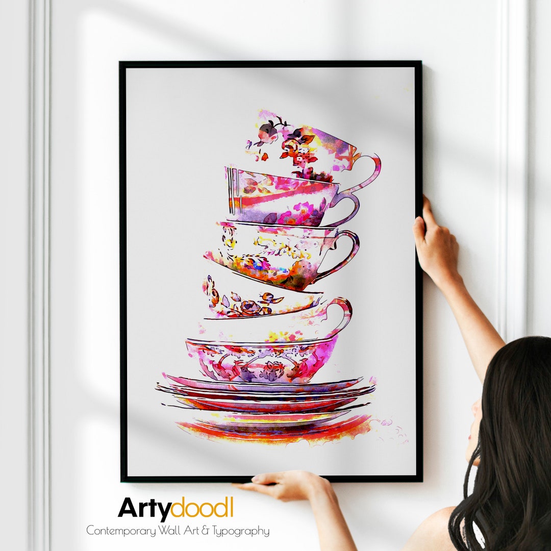 Colourful Pink and Blue Kitchen Wall Art Print Simple Vibrant Patterned ...