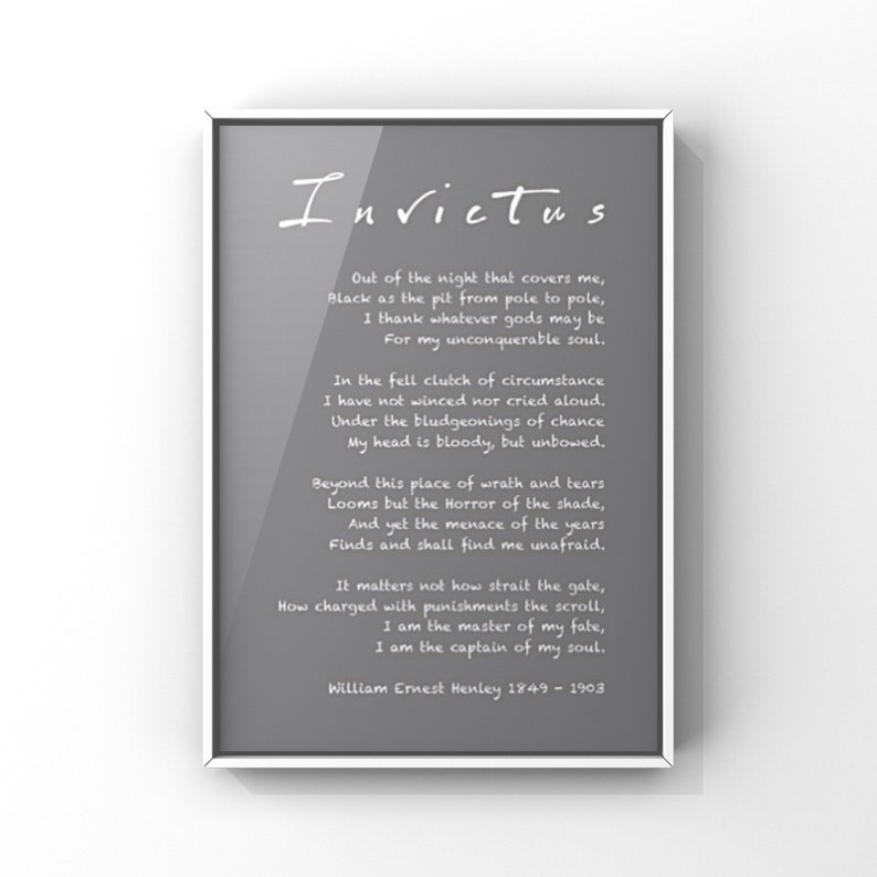 Invictus Poem Print William Ernest Henley Contemporary Poetry - Etsy