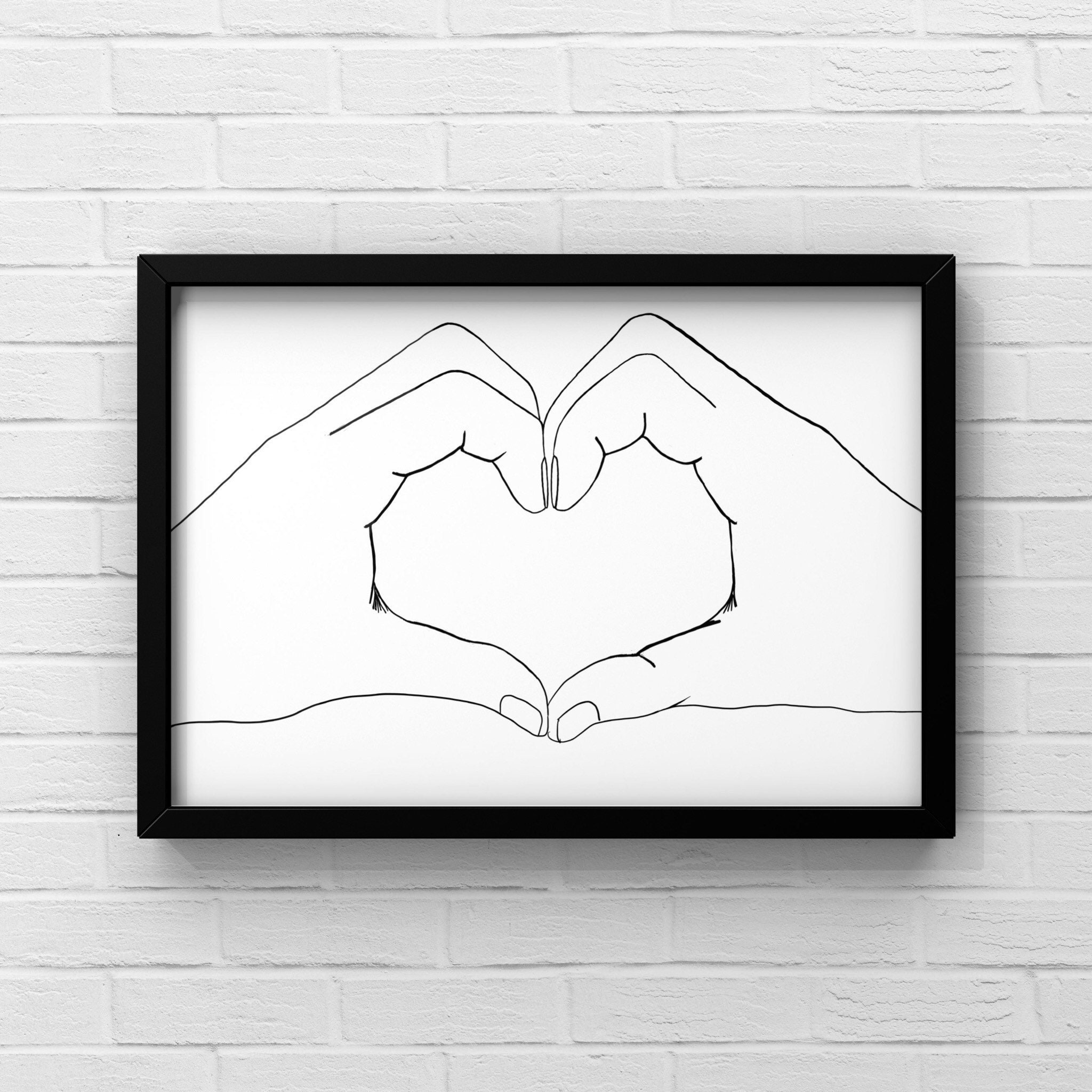 Heart Hands Line Art Print Romantic Print Soulmate Drawing | Etsy