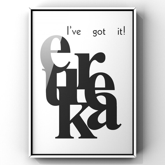 Eureka Print Archimedes Typography Wall Decor Idea Quote | Etsy