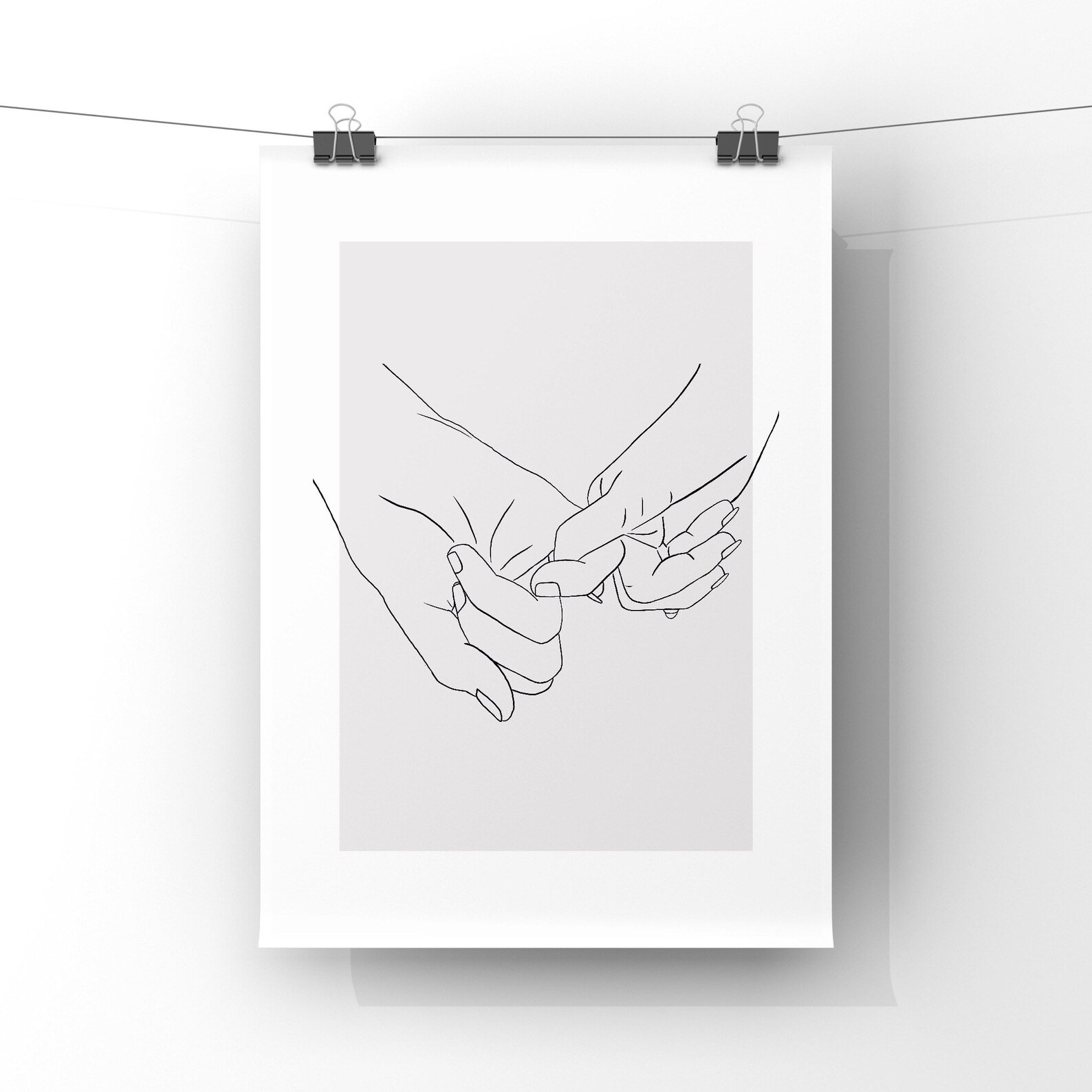Pinky Link Hands Line Art Print With Grey Block Background | Etsy UK