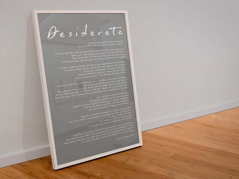 Desiderata Poem Print by Max Ehrmann 1927, Contemporary Poetry Grey and ...
