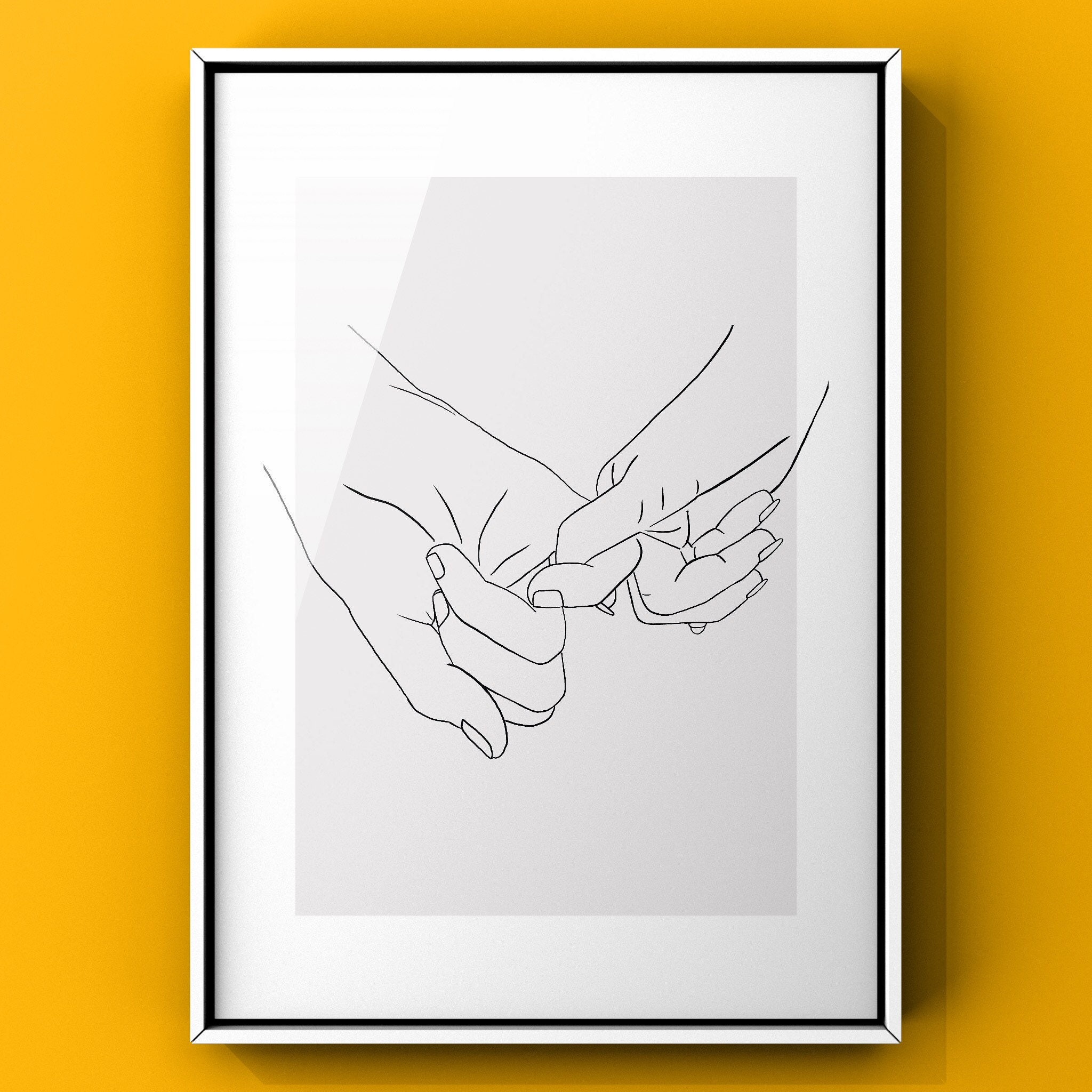 Pinky Link Hands Line Art Print With Grey Block Background | Etsy UK