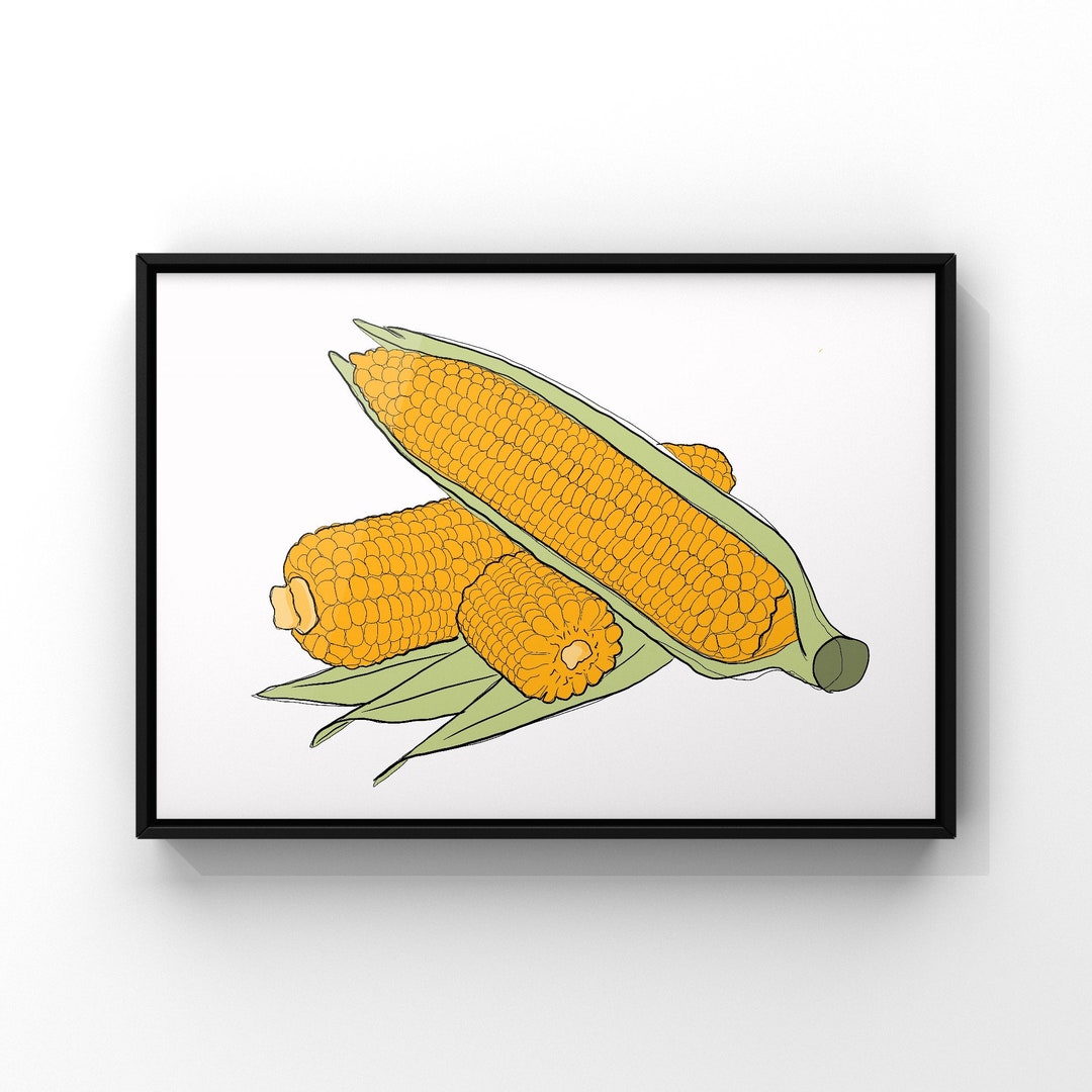Sweetcorn Print, Vegetable Print, Kitchen Wall Art PRINTED WITH FRAME ...