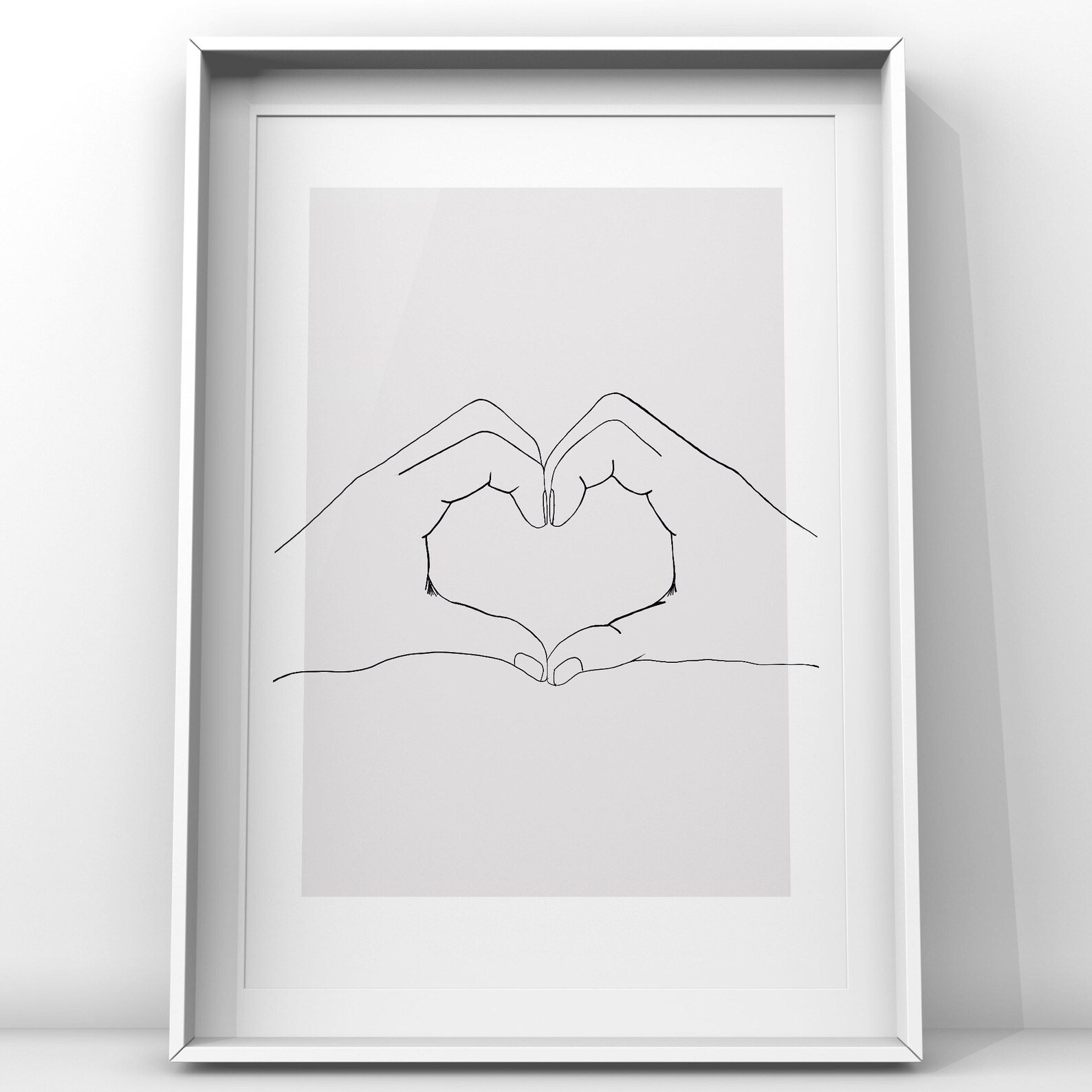 Heart Hands Line Art on Grey Block Print Romantic Print | Etsy
