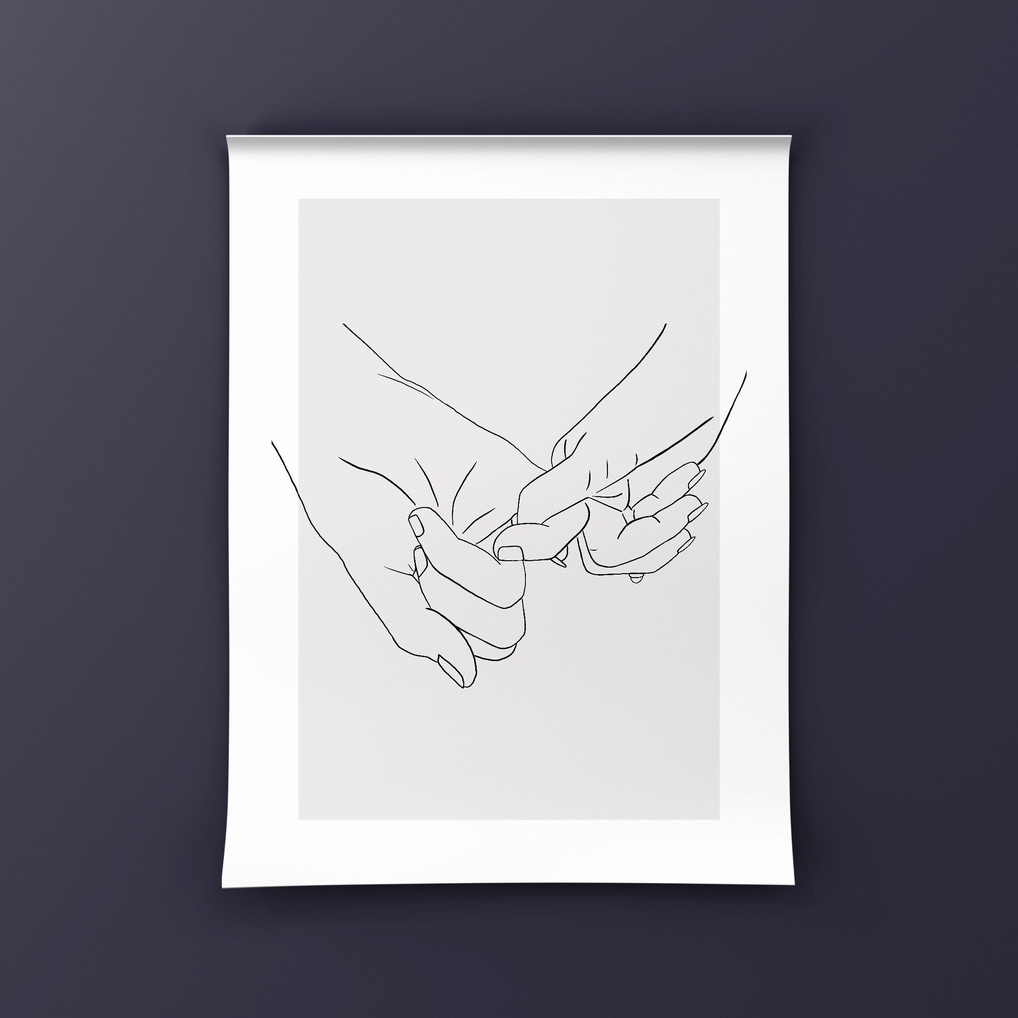 Pinky Link Hands Line Art Print With Grey Block Background | Etsy UK
