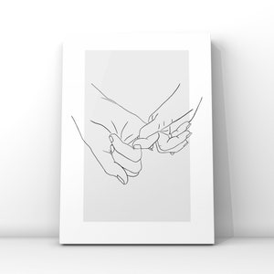 Pinky Link Hands Line Art Print With Grey Block Background - Etsy