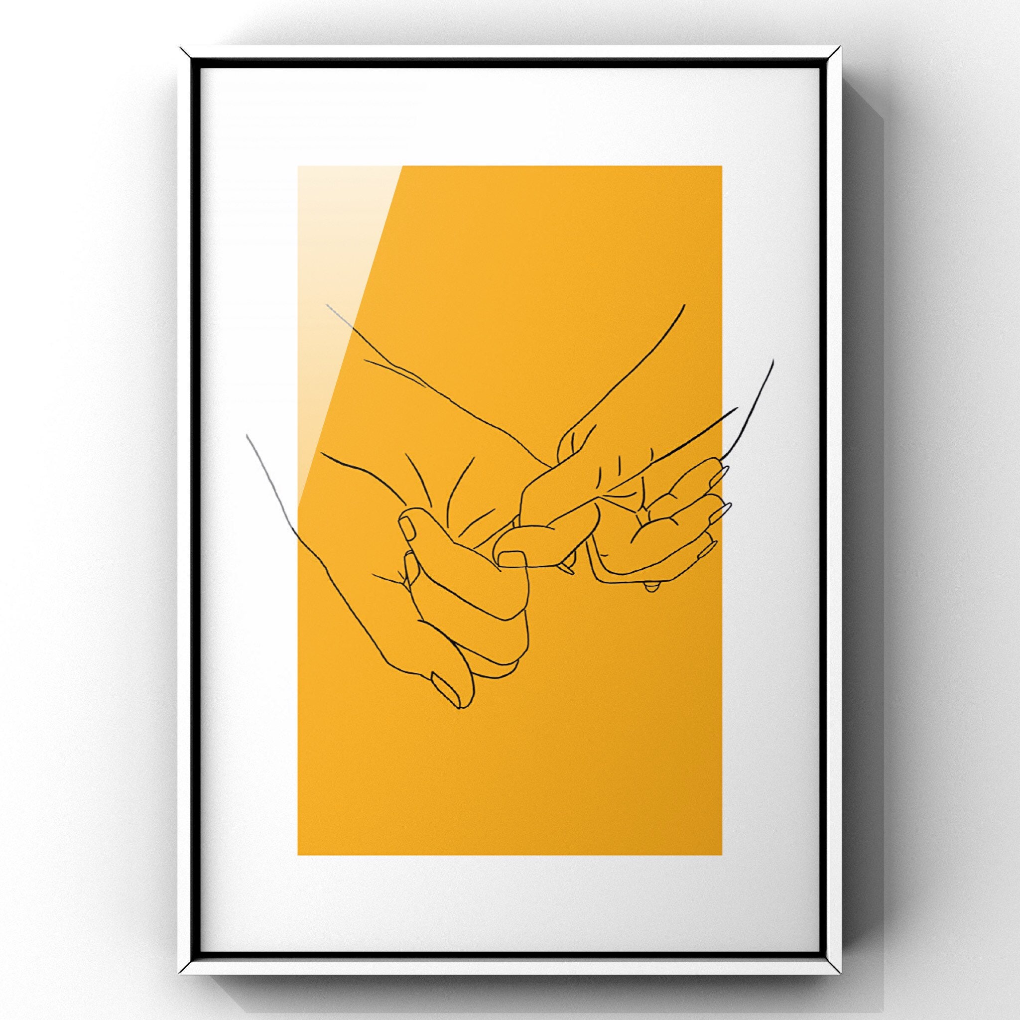 Holding Hands Print Pinky Link Line Drawing Block Yellow - Etsy