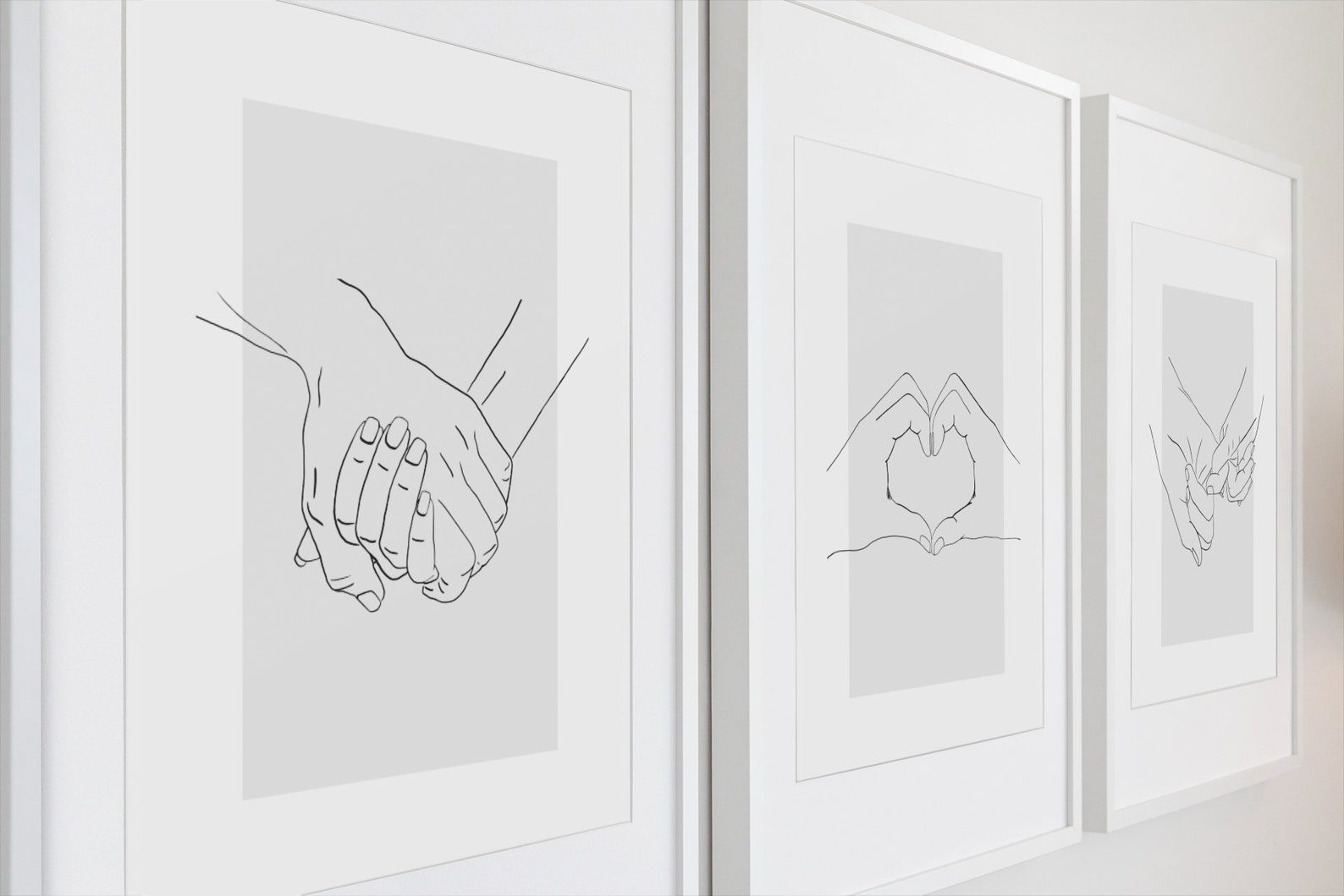 Pinky Link Hands Line Art Print With Grey Block Background - Etsy UK