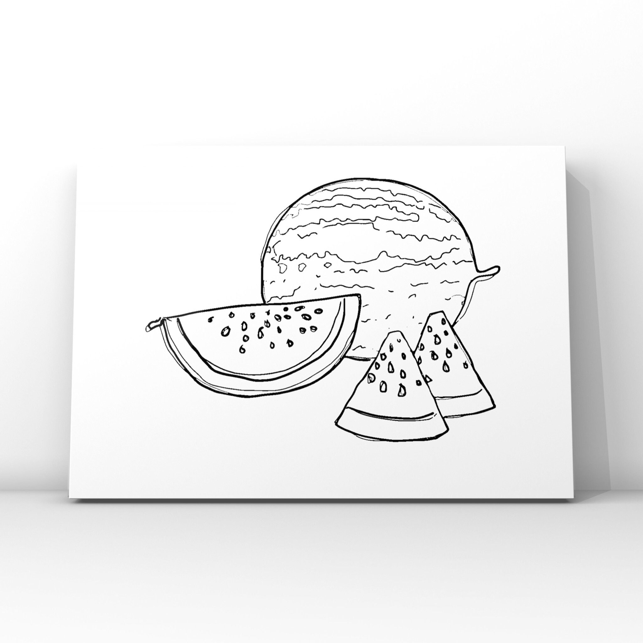 Watermelon Line Art Print, Water Melon Fruit Illustration, Kitchen Wall ...