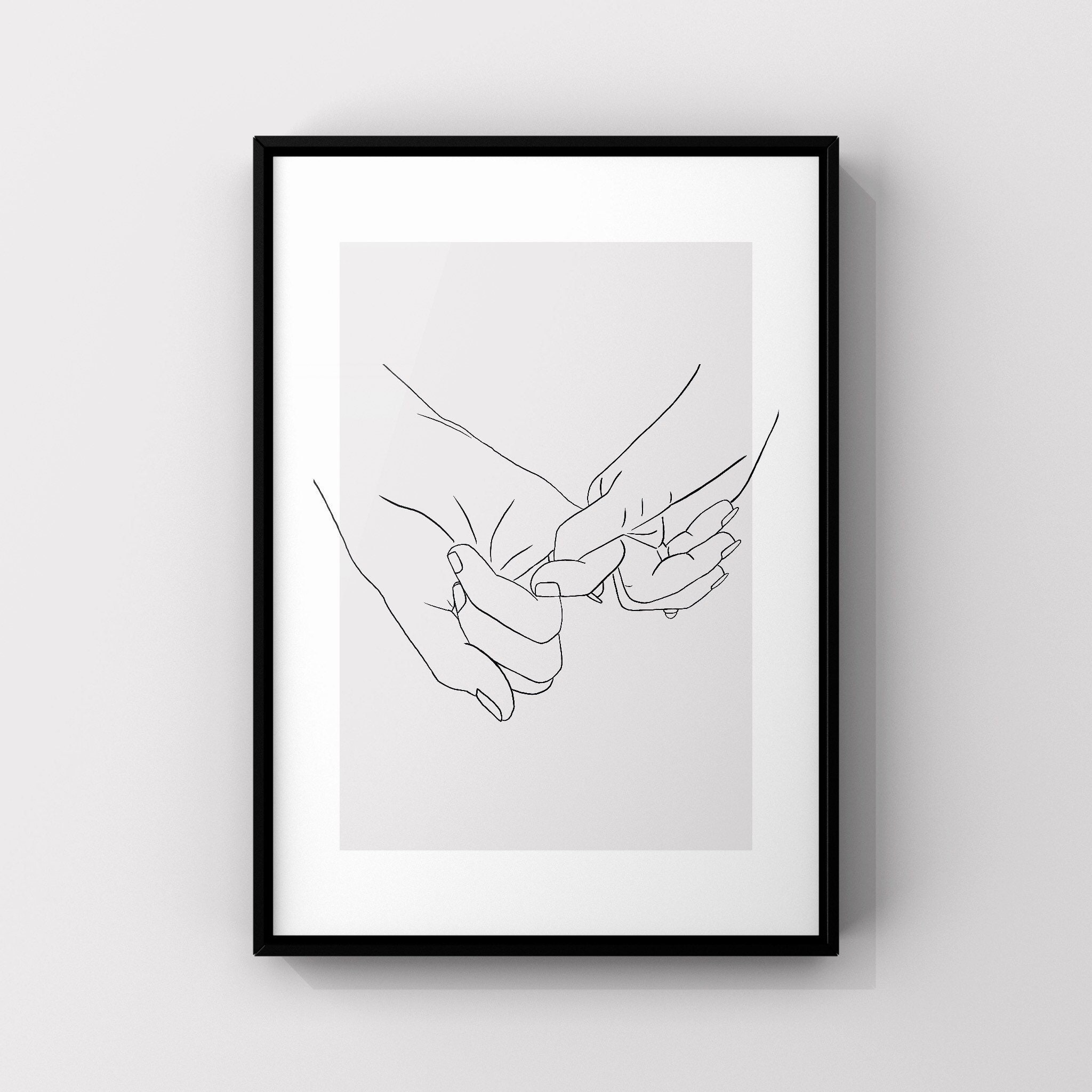 Pinky Link Hands Line Art Print With Grey Block Background | Etsy UK