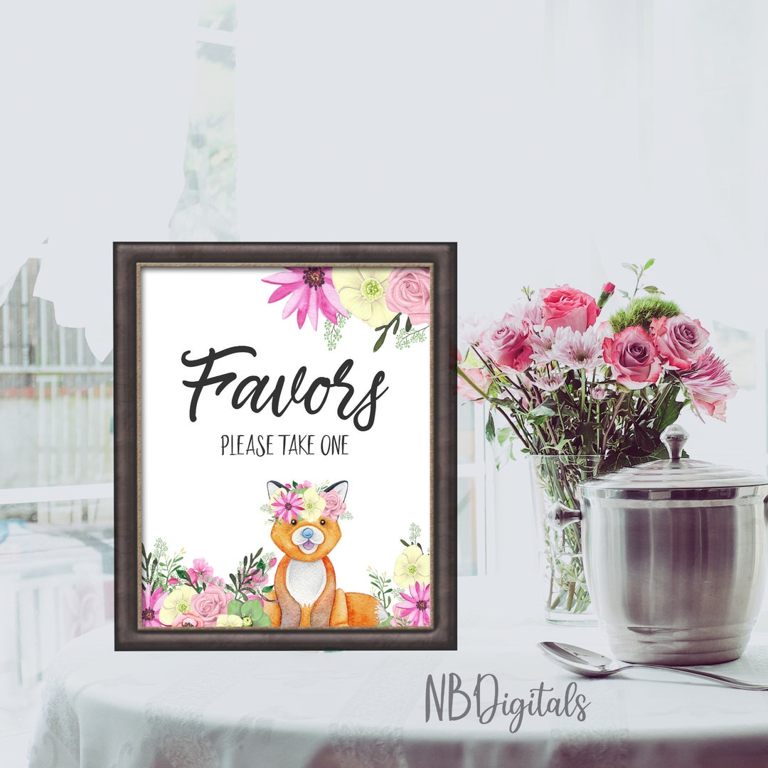Fox Favors Sign, Baby Shower Signs, Fox Baby Shower Decor, Printable ...