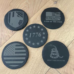 Engraved Slate Coasters Set of 5 Patriotic American Flag Soldier ...