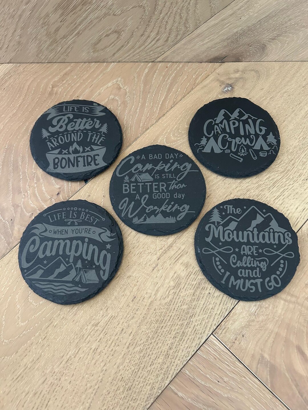 Engraved Slate Coasters Set of 5 Camping Quotes, Outdoor Adventure ...