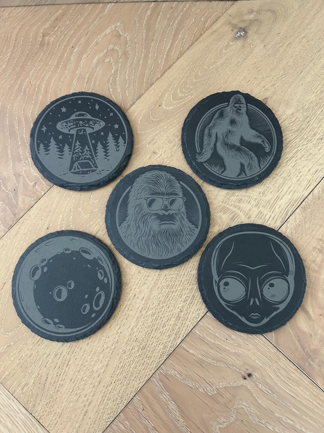 Engraved Slate Coasters Set of 5 Alien/bigfoot Conspiracy Lore Mythical ...