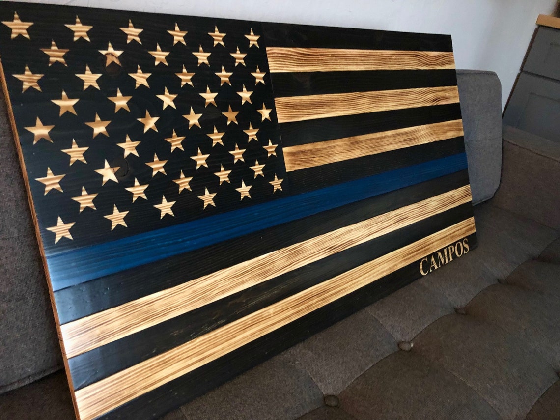 Thin Blue Line Flag Wooden Police Flag Thin Blue Line First - Etsy