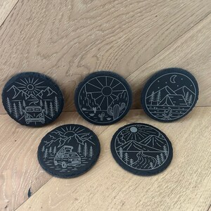 Engraved Slate Coasters Set of 5 Outdoor Camping/hiking Sketch Vintage ...