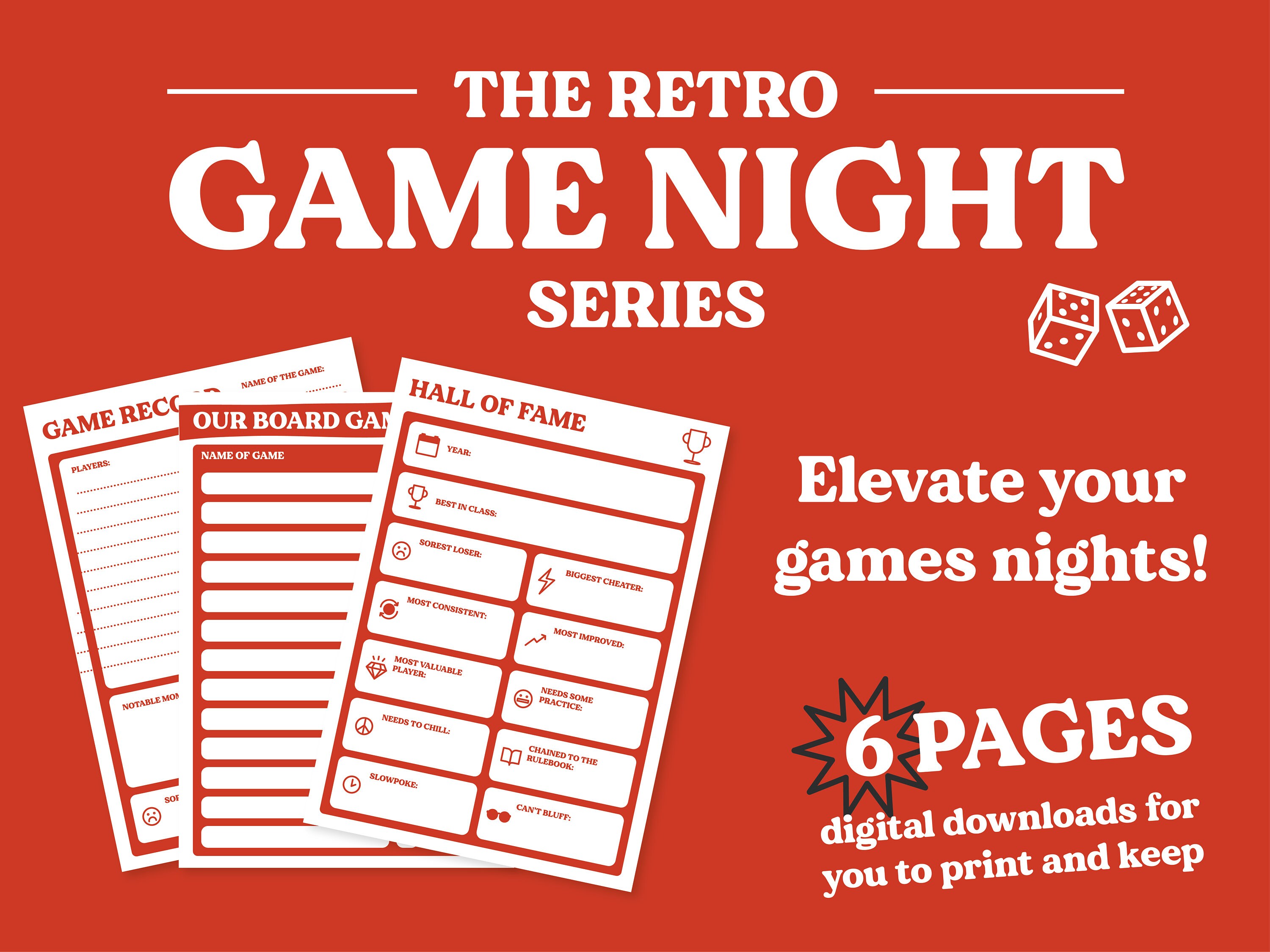 Trendy Retro Game Night Score Cards, Wishlist, Hall of Fame, Millenial ...