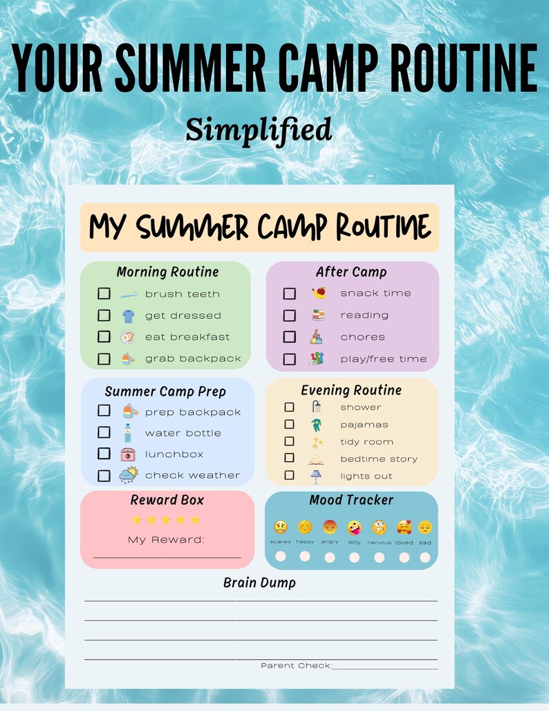 Kids Summer Camp Routine Chart • Visual Daily Schedule • Motivational ...