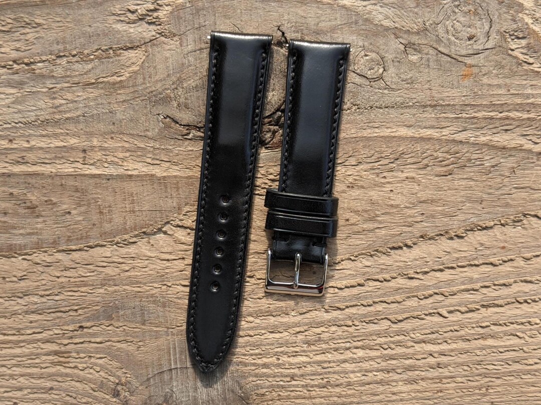 Shell Cordovan Black Shinki Leather Watch Strap Bespoke Band 18mm, 19mm ...