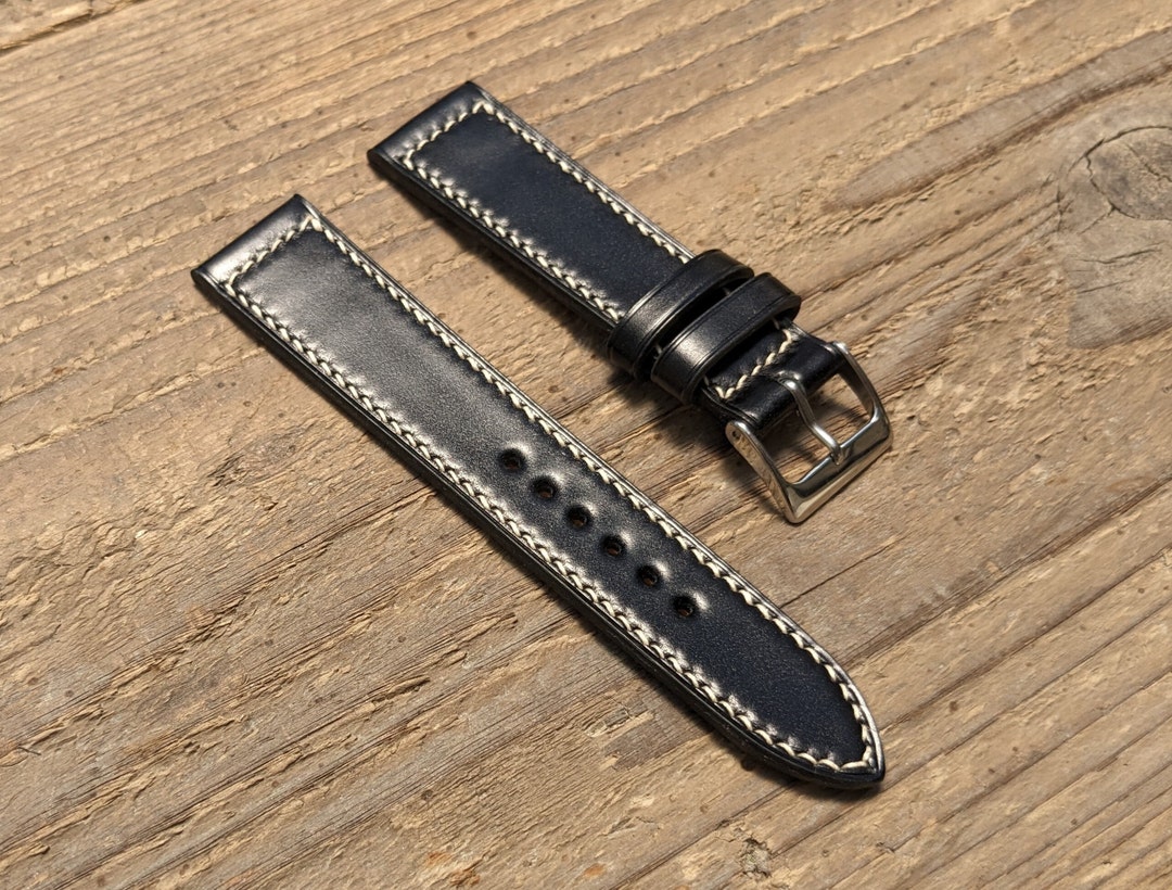 Shell Cordovan Black Shinki Leather Watch Strap | Custom Handmade Watch ...
