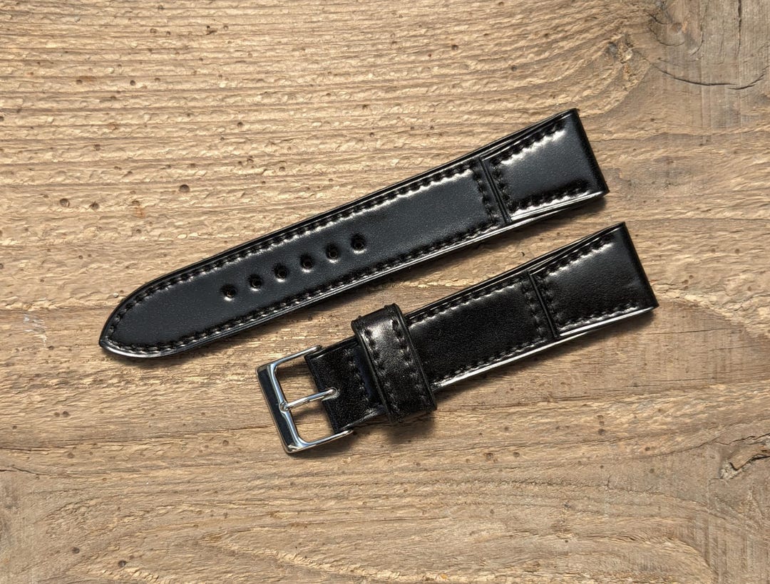 Shell Cordovan Black Shinki Leather Watch Strap | Custom Handmade Band ...