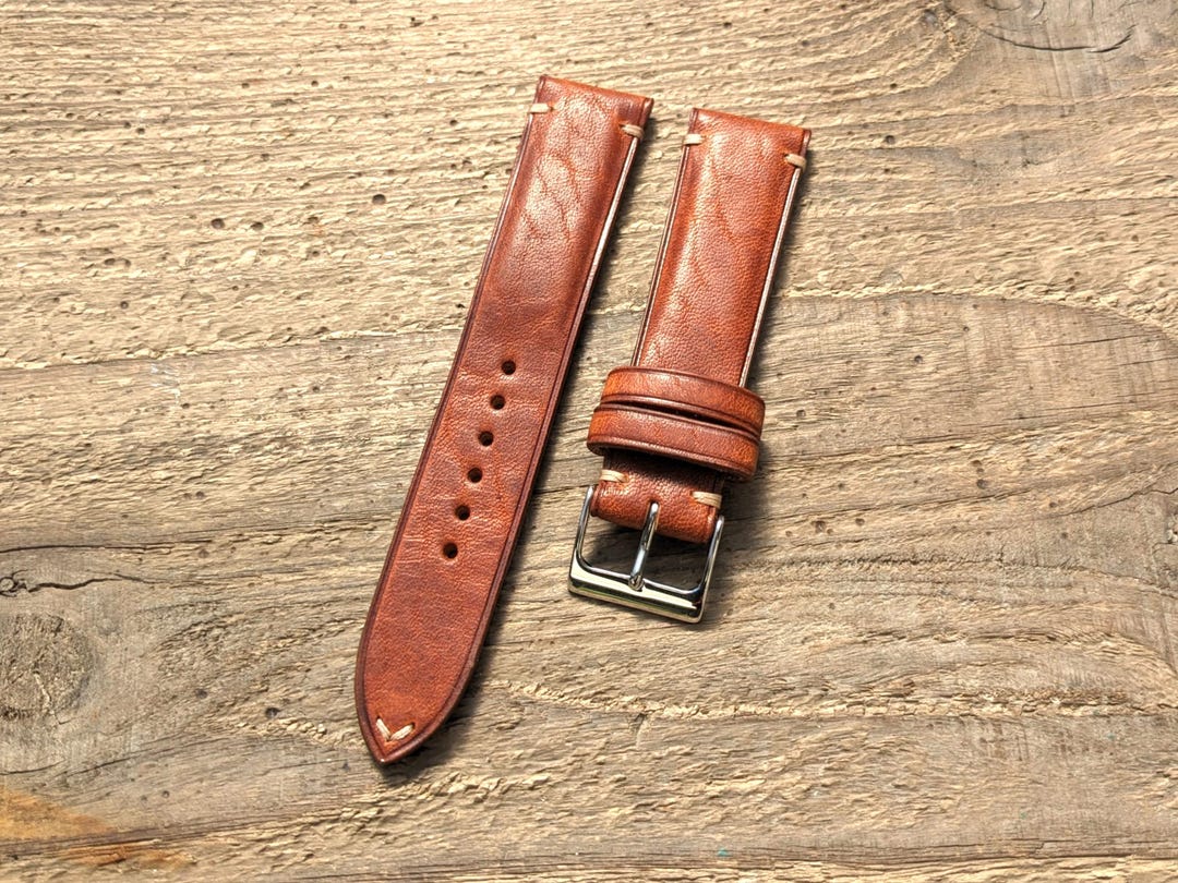 Horween Dublin English Tan Leather Padded Watch Strap Band Handmade ...