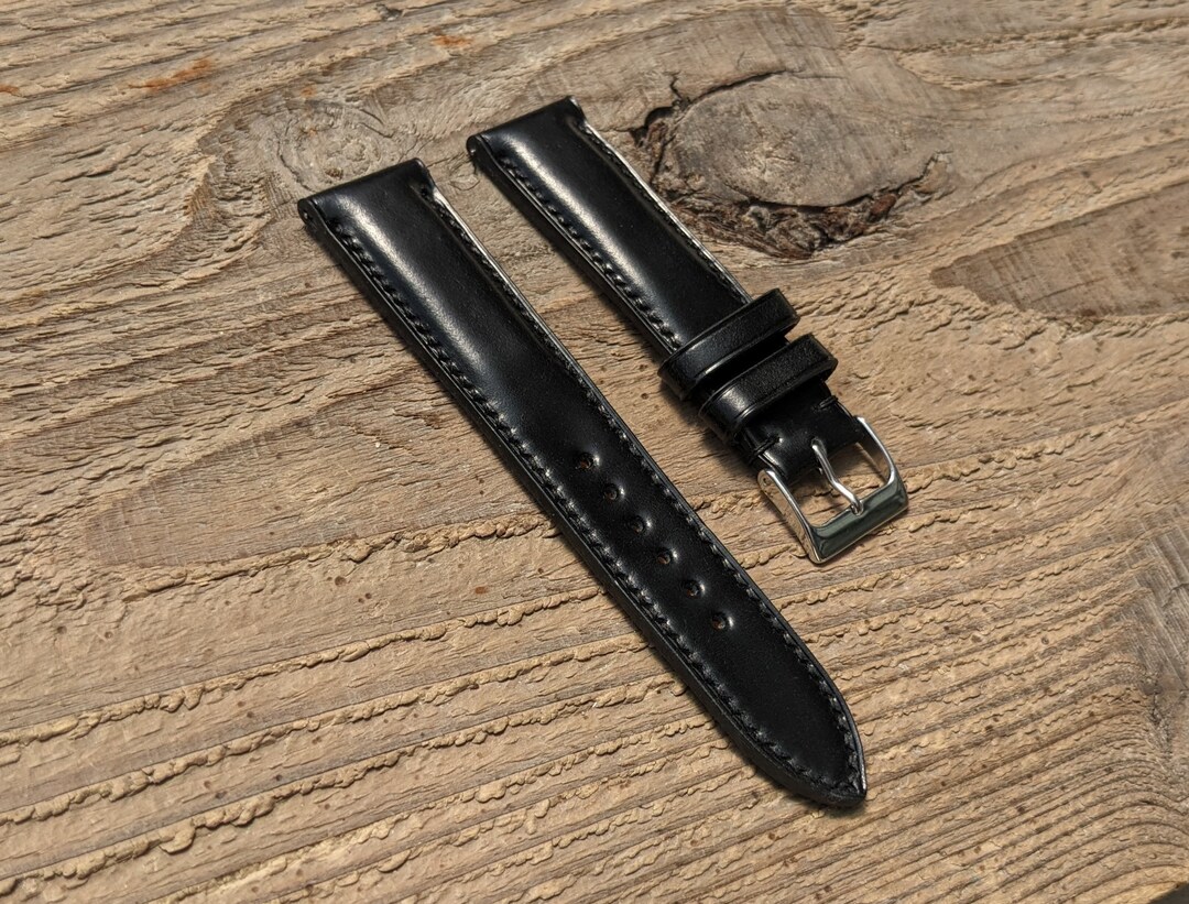 Shinki Shell Cordovan Black Leather Watch Strap Watch Band Handmade ...