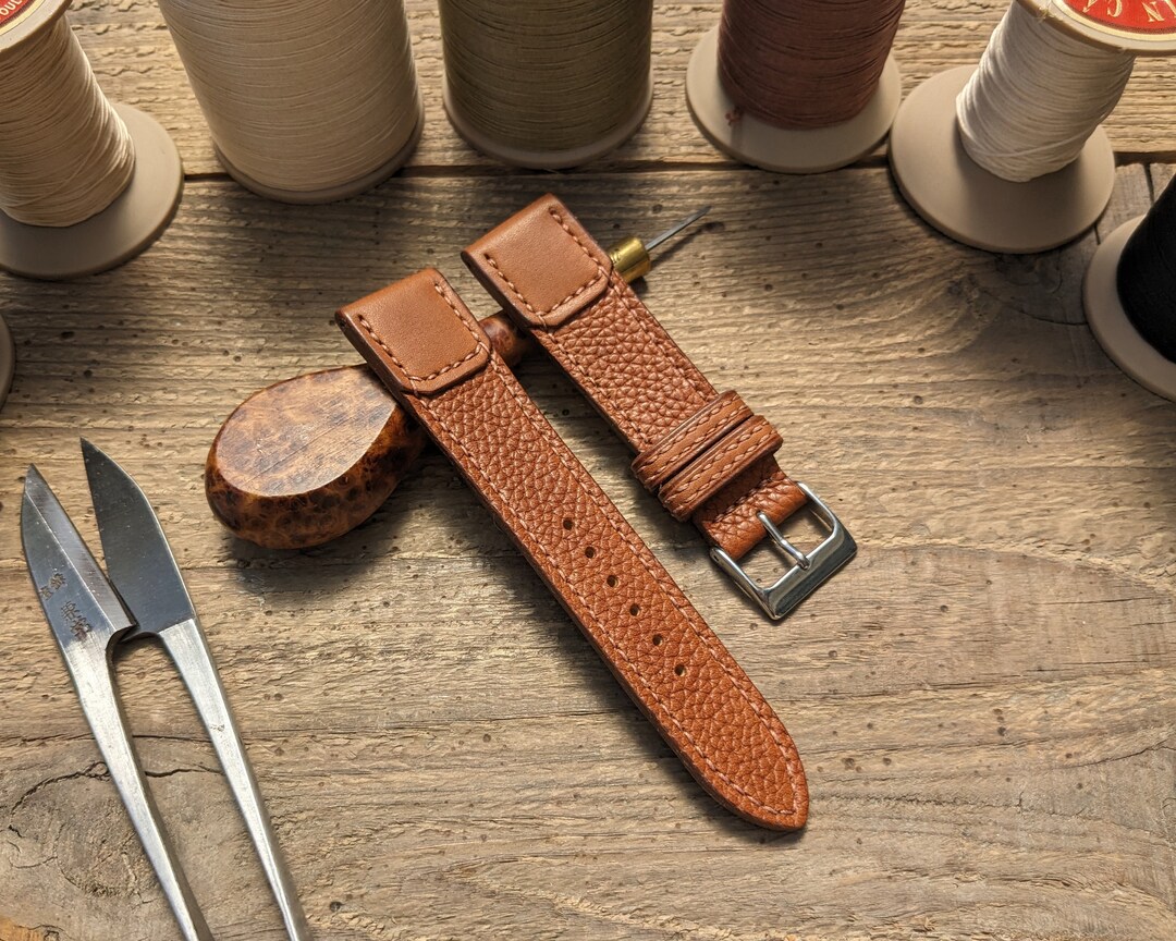 Haas Novonappa Pebbled Gold Leather Watch Strap | Custom Handmade Band ...