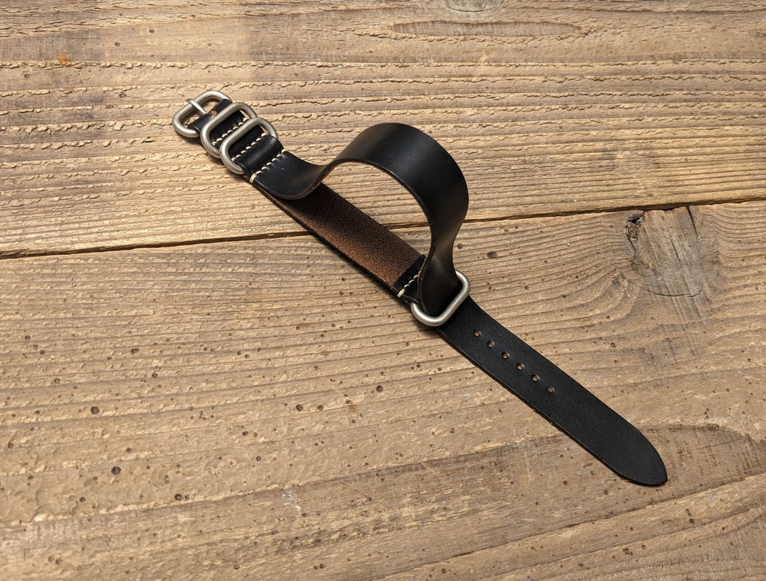 Horween Chromexcel Black Watch Strap Handmade 18mm-24mm NATO - Etsy