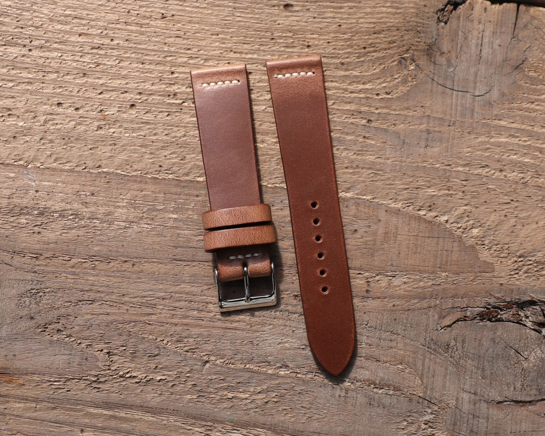 Horween Chromexcel Natural Leather Watch Strap Straight Stitch Handmade ...