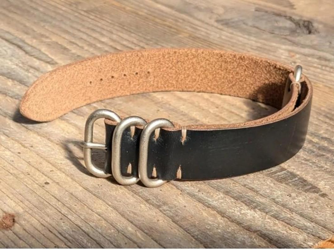 Horween Chromexcel Black Leather Watch Strap Handmade Military Style ...