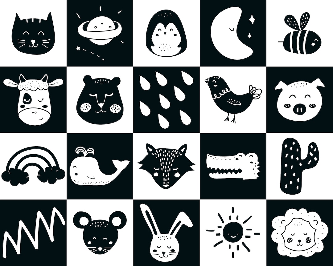 Buy 120 High Contrast Baby Cards Bundle Printable Montessori Black and ...