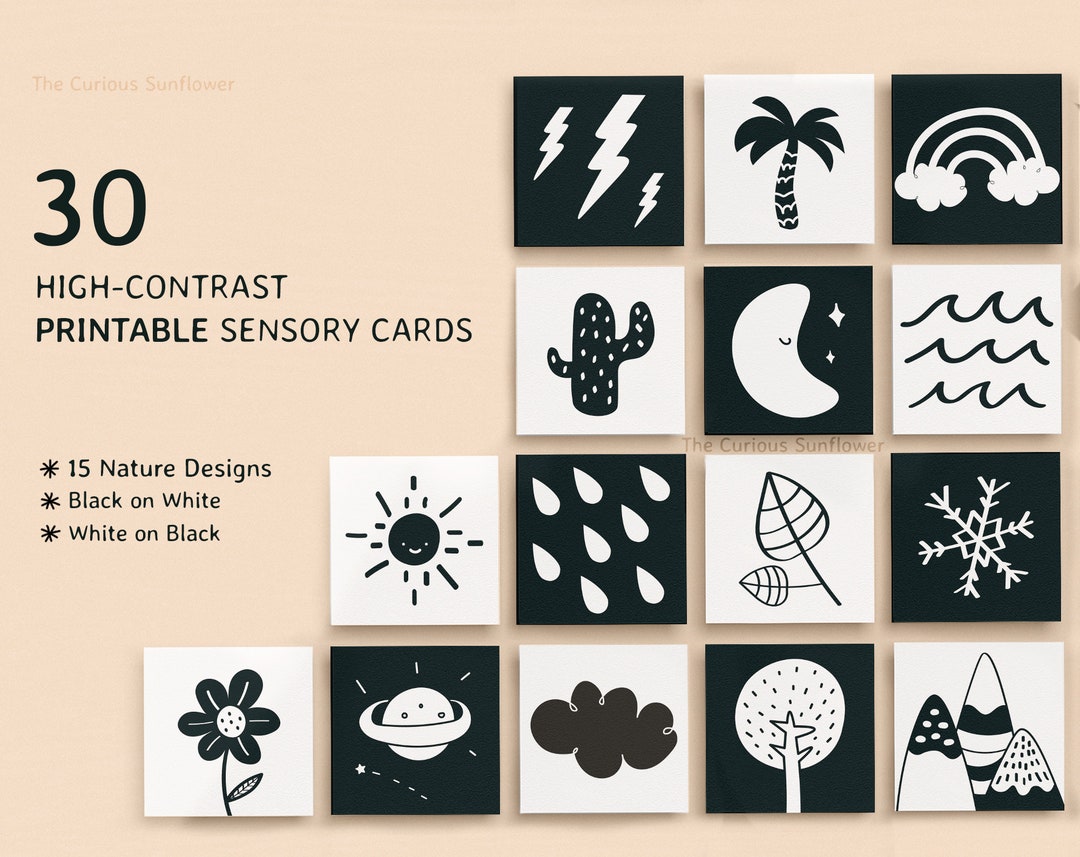 Nature High Contrast Baby Cards in Black and White Printable Montessori ...