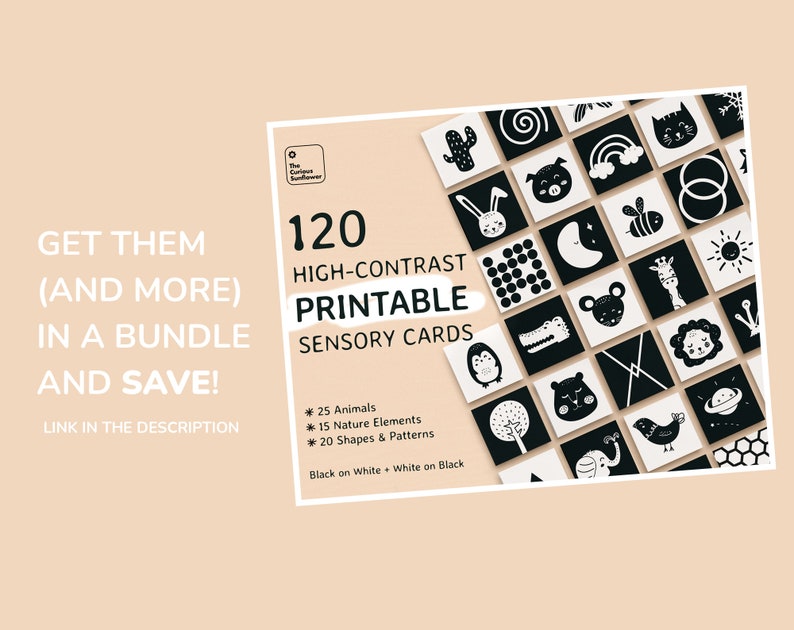 50 Animal High Contrast Baby Cards: Black and White Montessori Sensory ...
