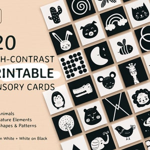 120 High Contrast Baby Cards Bundle - Printable Montessori Black and ...