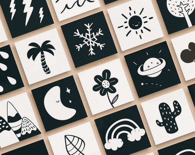 120 High Contrast Baby Cards Bundle: Black and White Montessori Infant ...