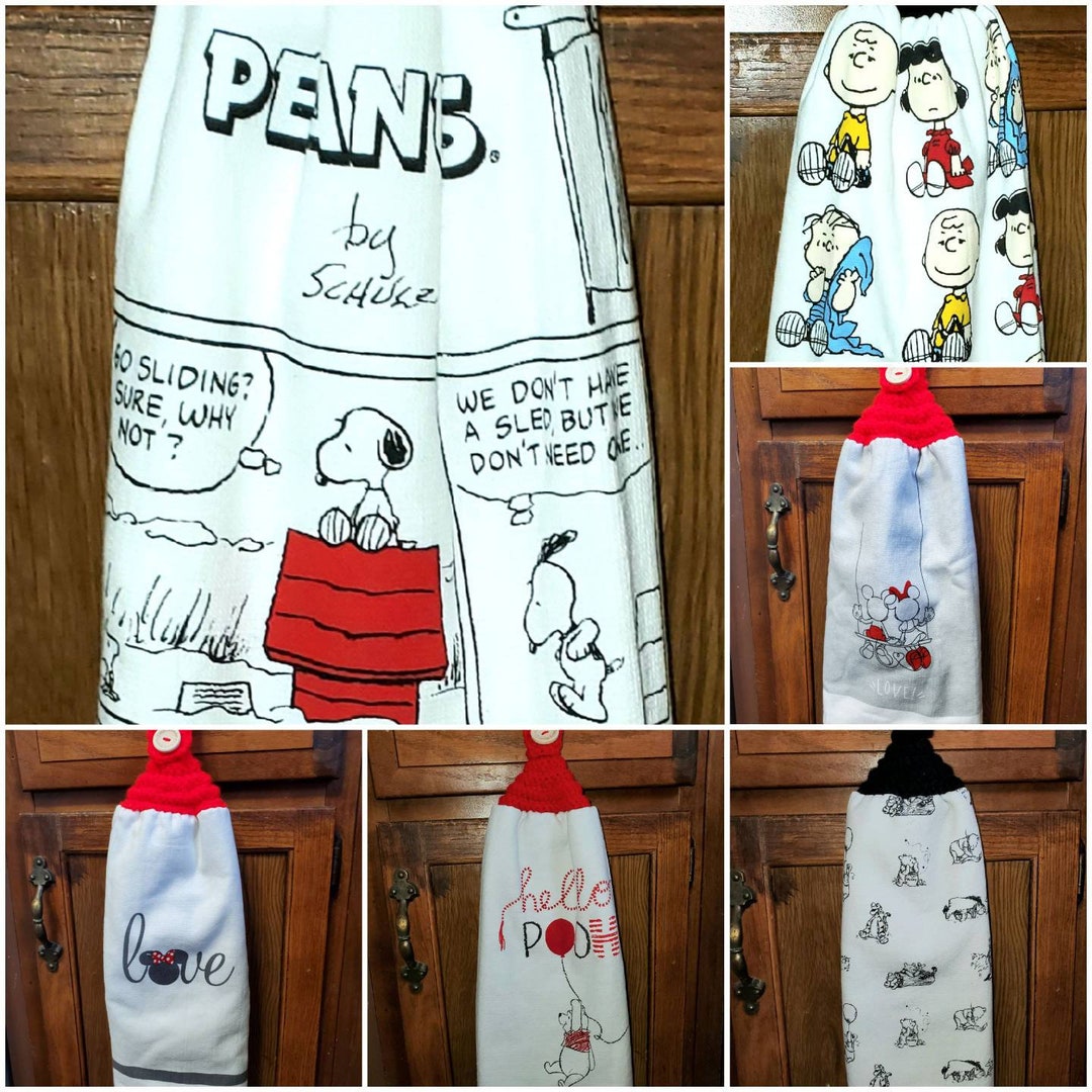 Cartoon Character Kitchen Towels With Crochet Top and Button - Etsy
