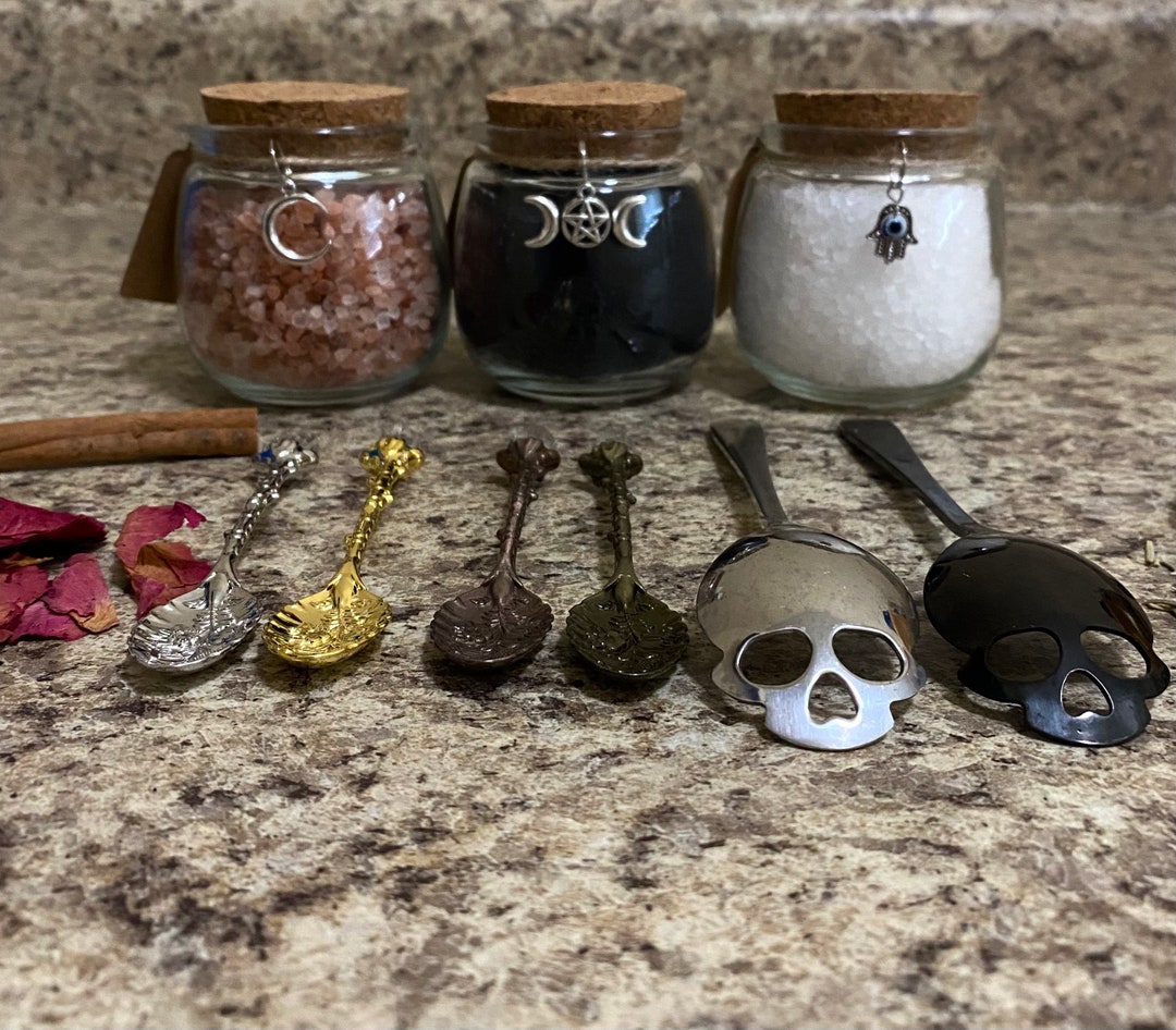 Altar Spoon & Salt Set: Black, Himalayan Pink, Sea Salt - Witch Spells ...