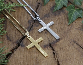Men Engraved Cross Necklace - Etsy