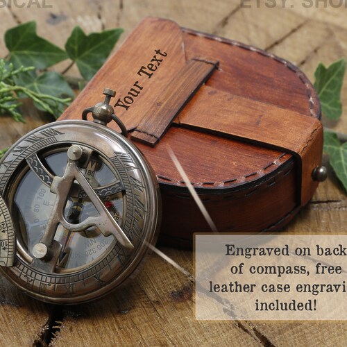Personalized Engraved Sundial Compass With Customized Wooden - Etsy