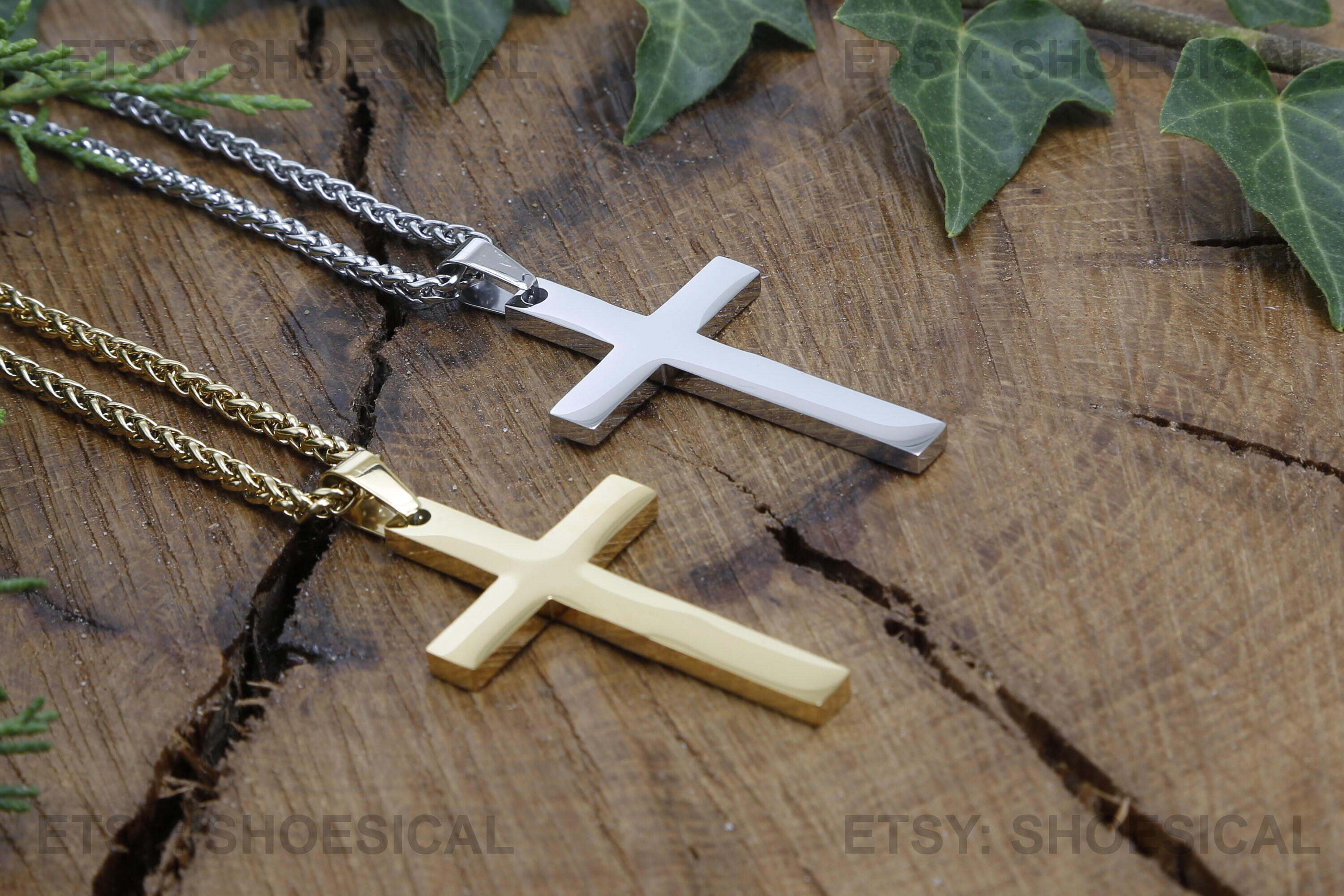 Men's Silver/gold Highly Polished Stainless Steel Cross Pendant and ...