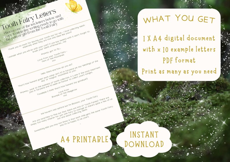 Tooth Fairy Letters Cheat Sheet Printable Fairyland Fairycore Download ...