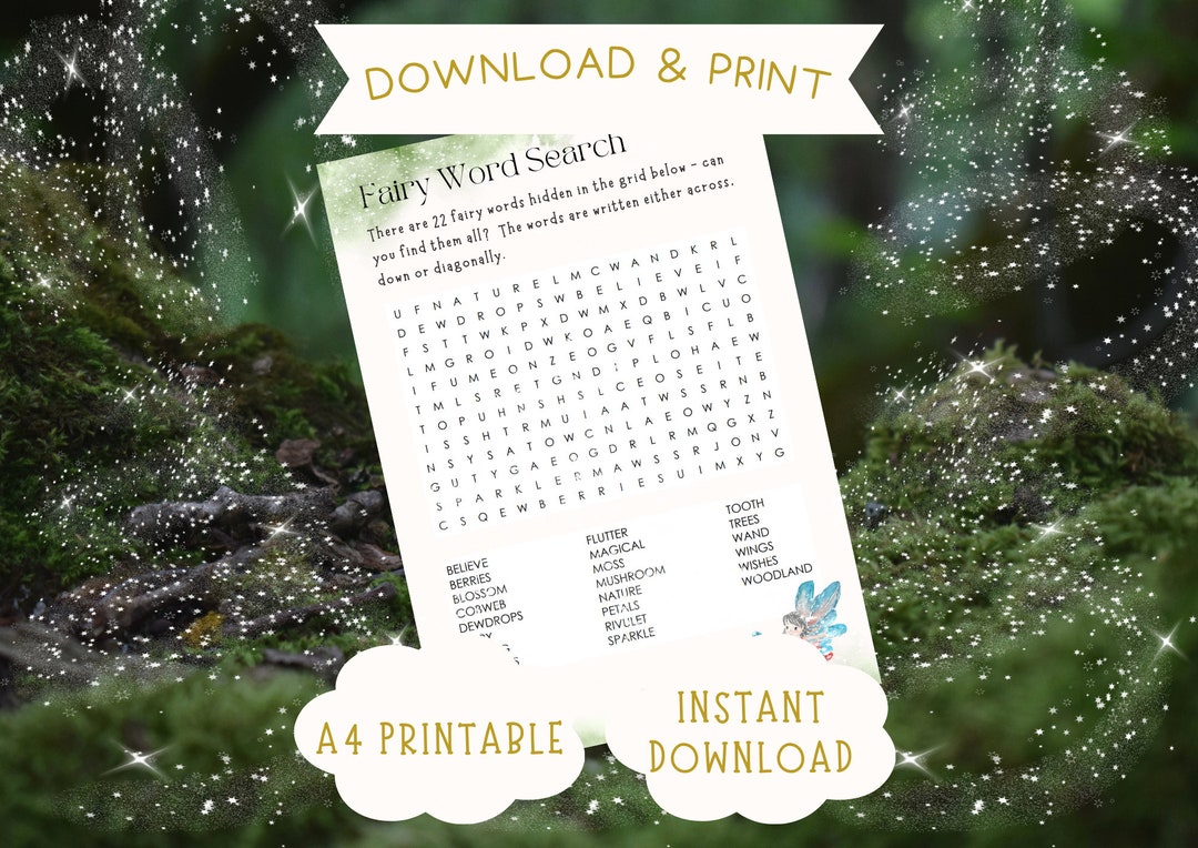 Fairy Word Search * Activity Printable * Party Game * Rainy Day - Etsy