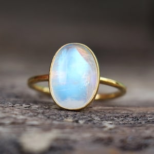 Natural Moonstone Ring, Solitaire Engagement Ring, 18k Gold Vermeil ...