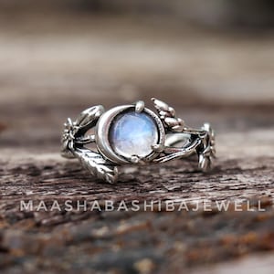 Natural Moonstone Ring, 925 Sterling Silver Branches Ring, Crescent ...