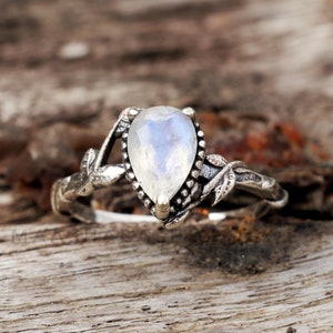 Natural Moonstone Ring, Tree Branch Ring, Celestial Ring, 925 Sterling ...